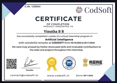 Vinutha B R On Linkedin Codsoft Internship Artificialintelligence