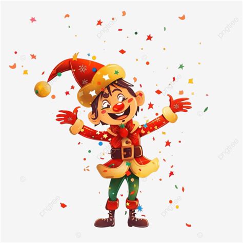 Personaje De Dibujos Animados En Traje Festivo Con Confeti Cayendo Png