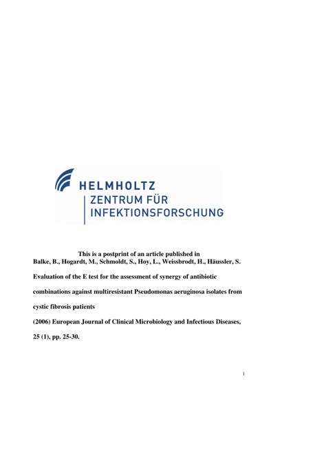 Pdf Evaluation Of The E Test For The Assessment Of Synergy Of Antibiotic Combinations Against