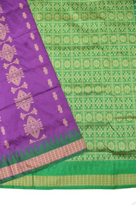 Violet Colour Sambalpuri Design Powerloom Bomkai Silk Saree