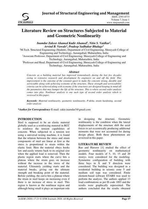 Pdf Literature Review On Structures Subjected To Material And