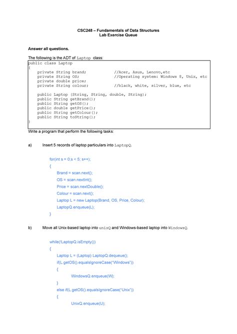 Lab Exercise Week 8 Queue Oct 2020 Csc248 Fundamentals Of Data Structures Lab Exercise
