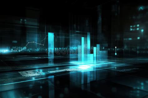 Futuristic Digital Financial Data Visualization With Glowing Blue Bar