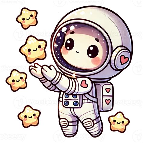 A Cute Cartoon Astronaut Playfully Interacting With Sparkling Stars In