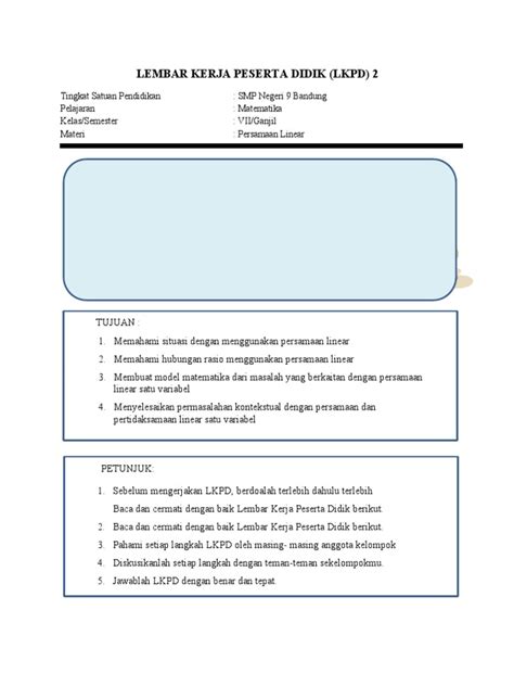 Lkpd Penerapan Persamaan Linear Pdf