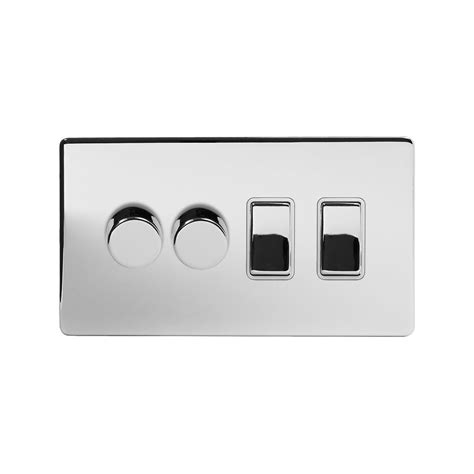 Polished Chrome 4 Gang Switch With 2 Dimmers 2x150w Led Dimmer 2x20a