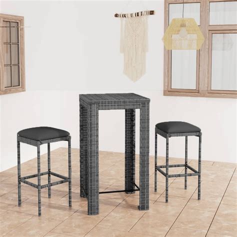 Vidaxl Gartenlounge Set 3 Tlg Gartenbar Set Mit Kissen Poly Rattan