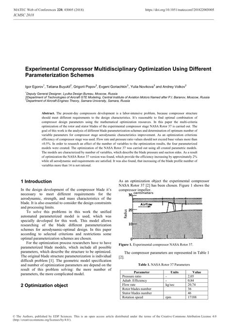 Pdf Experimental Compressor Multidisciplinary Optimization Using Different Parameterization
