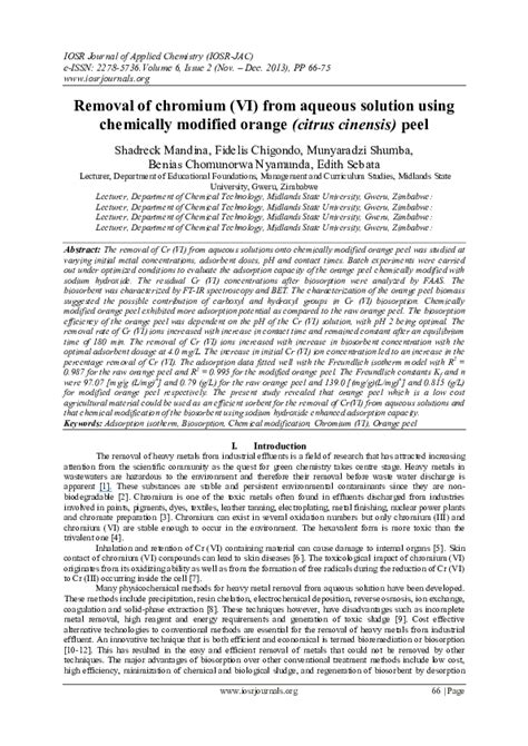 Pdf Removal Of Chromium Vi From Aqueous Solution Using Treated Oil