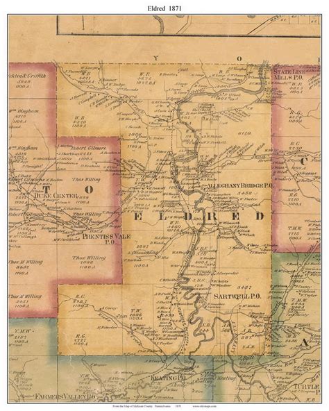 Eldred 1871 Old Town Map With Homeowner Names Pennsylvania Reprint