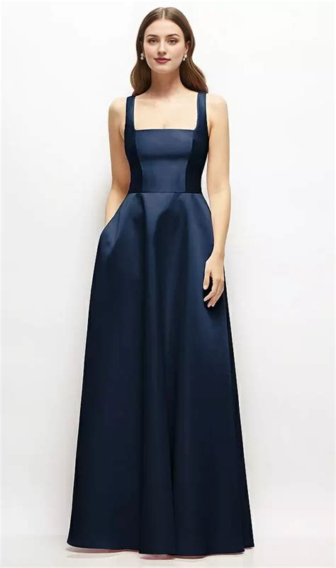 A Line Princess Square Neck Satin Maxi Dress Bridesmaid Dresses Weddin