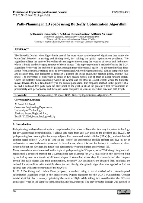 Pdf Path Planning In 3d Space Using Butterfly Optimization Algorithm