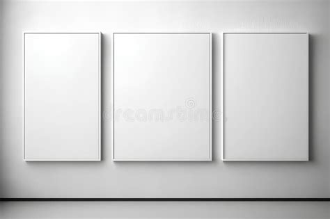 Three Blank White Frames On A White Wall 3d Rendering Stock