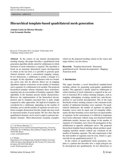 Pdf Hierarchical Template Based Quadrilateral Mesh Generation