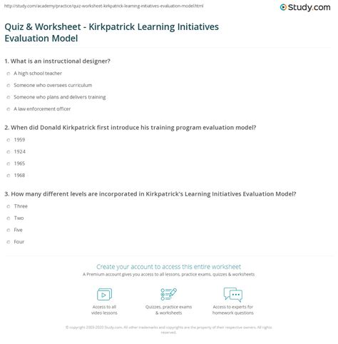 Quiz And Worksheet Kirkpatrick Learning Initiatives Evaluation Model