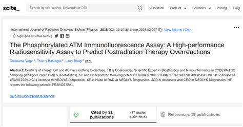 The Phosphorylated Atm Immunofluorescence Assay A High Performance Radiosensitivity Assay To