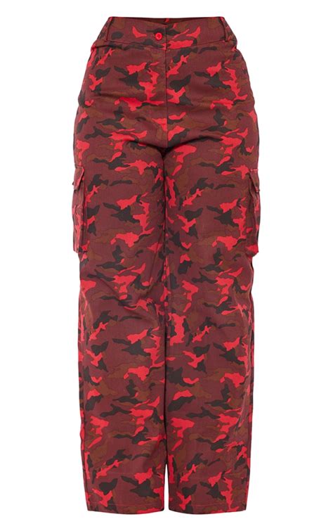 Shape Red Camo Print Pocket Wide Leg Cargo Pants Shape