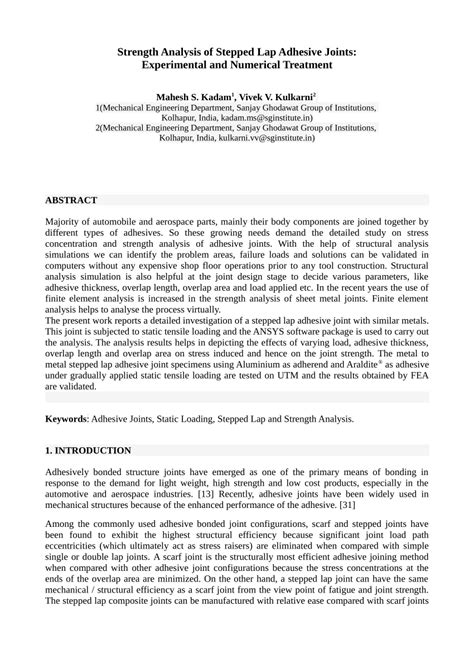 Pdf Strength Analysis Of Stepped Lap Adhesive Joints Experimental