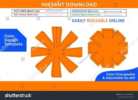 Octagonal Box Lid Dieline Template 3d Stock Vector Royalty Free