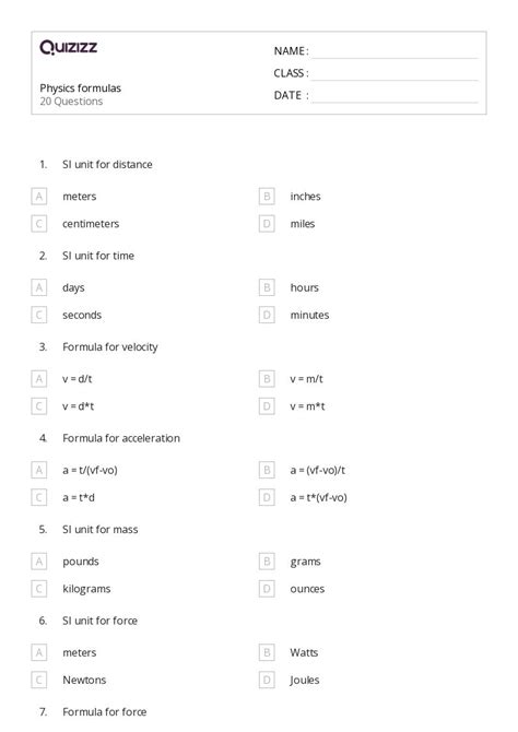 50 Physics Worksheets For 9th Year On Quizizz Free And Printable