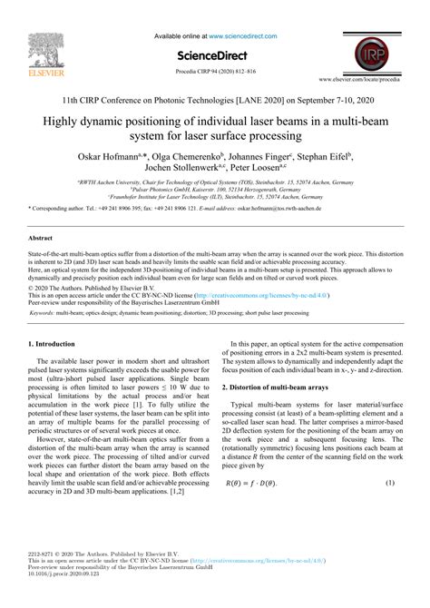 PDF Highly Dynamic Positioning Of Individual Laser Beams In A Multi Beam System For Laser