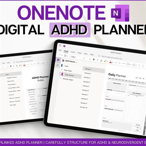One Note Adhd Template Etsy