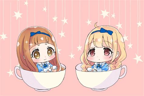 Futaba Anzu Multiple Girls 2girls Cup Blonde Hair Brown Eyes Brown Hair
