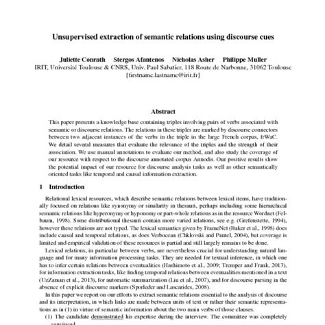 Unsupervised Extraction Of Semantic Relations Using Discourse Cues