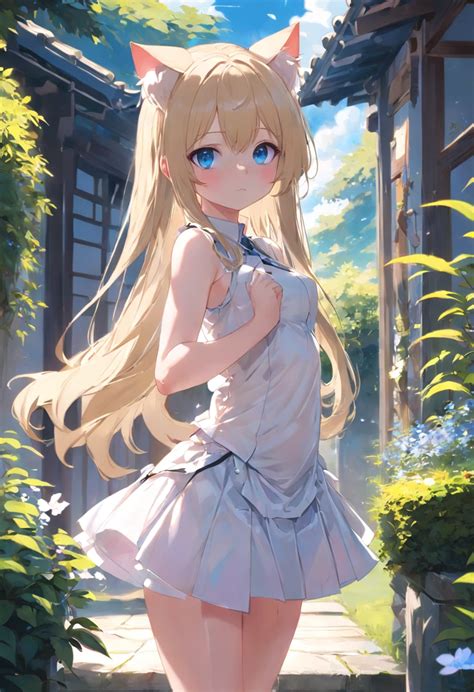 Cat Eared Girl In White Dress Seaart Ai