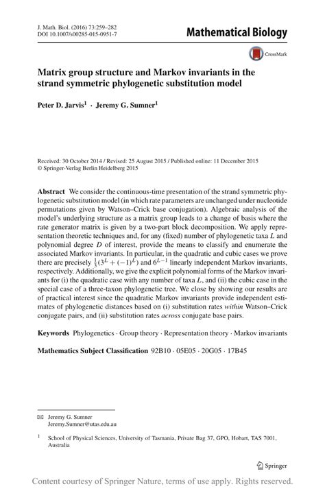 Matrix Group Structure And Markov Invariants In The Strand Symmetric