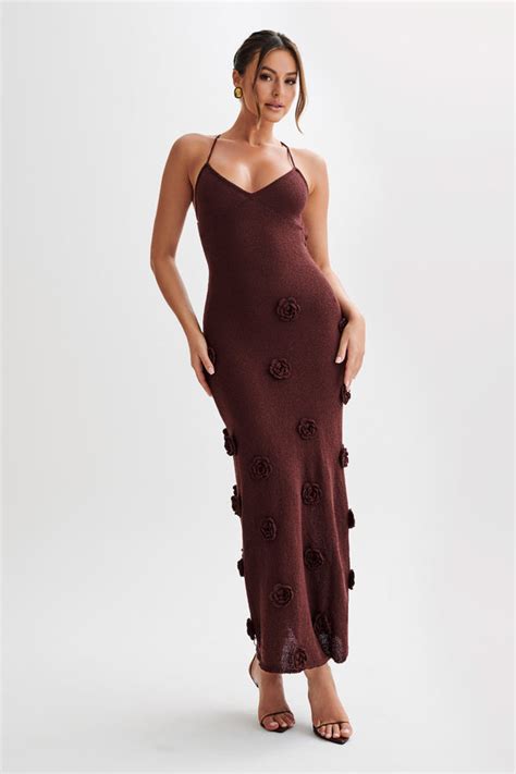 Suki Knit Maxi Dress With Flowers Plum Meshki