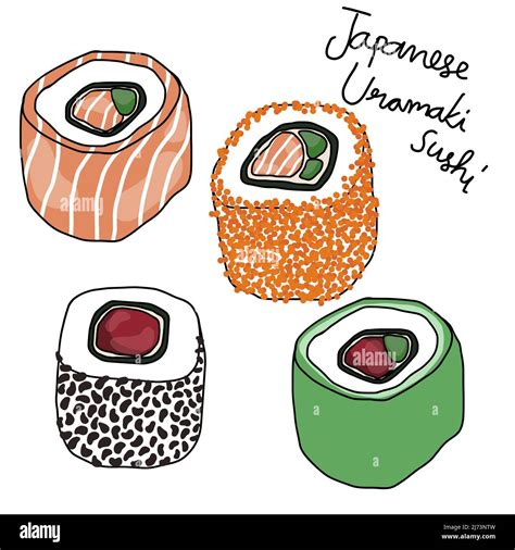 Japanese Sushi Line Art Drawing Illustration Stock Vector Image And Art