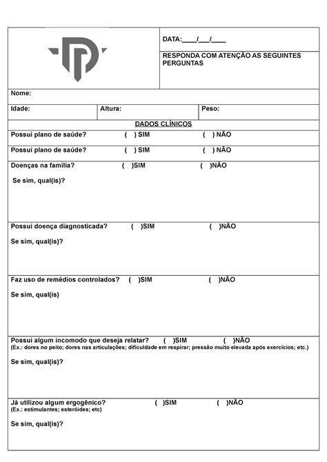 Ficha De Anamnese Para Consultoria Online DATA RESPONDA