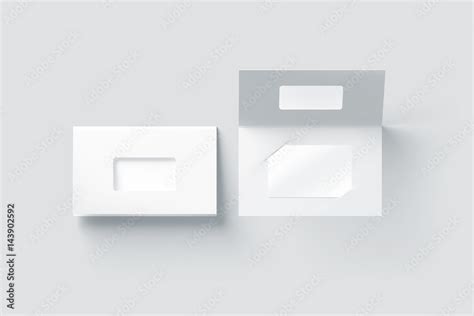 Blank White Plastic Card Mockup Inside Paper Booklet Holder With Window