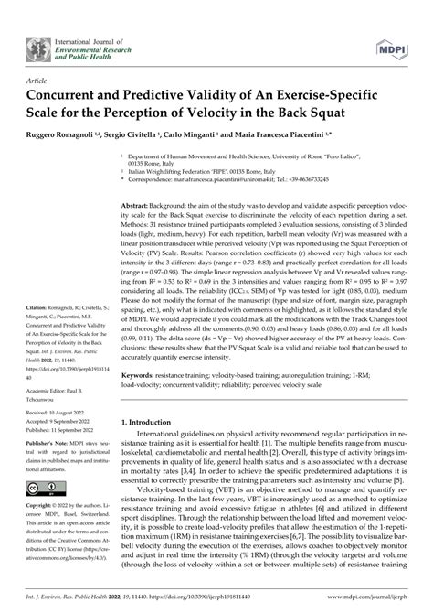 Pdf Concurrent And Predictive Validity Of An Exercise Specific Scale