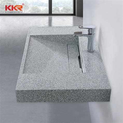 Solid Surface Stone Wall Hung Basin Ramp Sink With Drainage Cover Plate