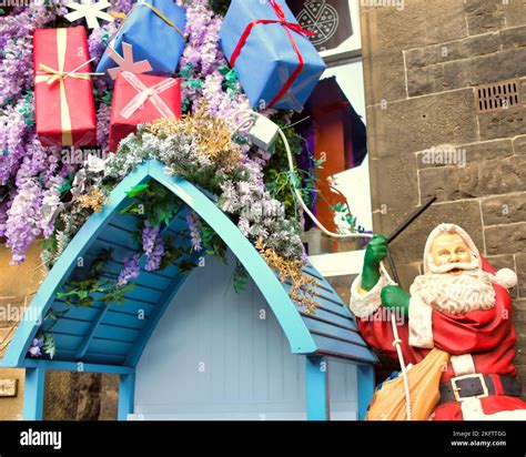 Edinburgh Christmas Presents With Santa Coming Down Chimney In