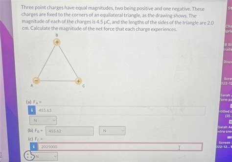 Solved Three Point Charges Have Equal Magnitudes Two Being Chegg