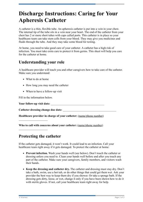 Text Discharge Instructions Caring For Your Apheresis Catheter