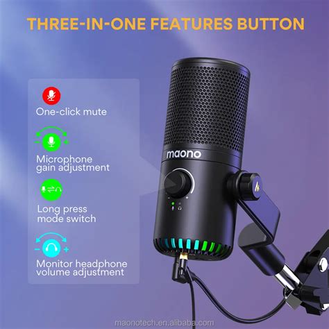 Maono Programmable Rgb Gaming Microphone 3 In 1 Microphone Knob