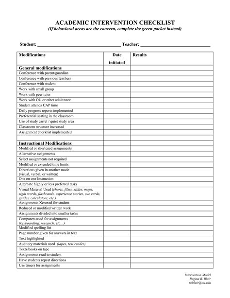 Intervention Checklist Doc Physical Therapy Wellness