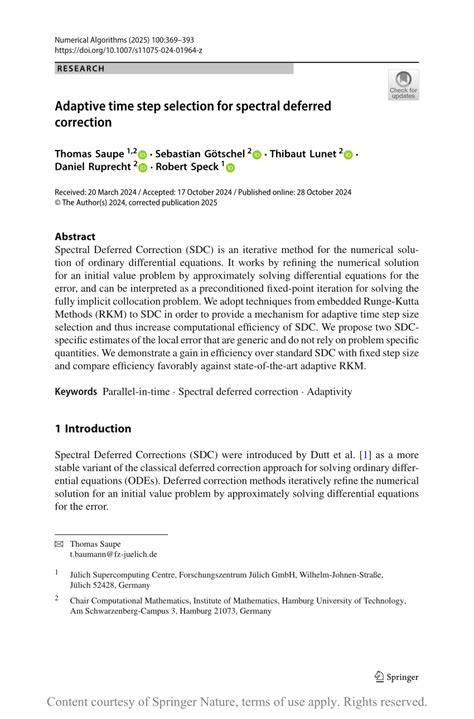 Pdf Adaptive Time Step Selection For Spectral Deferred Correction