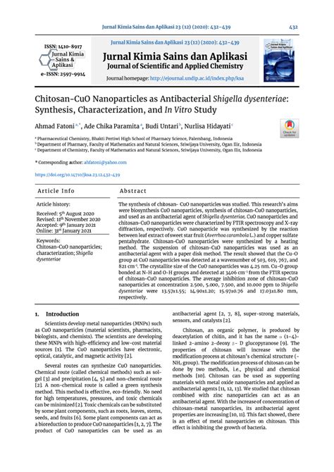 Pdf Chitosan Cuo Nanoparticles As Antibacterial Shigella Dysenteriae Synthesis