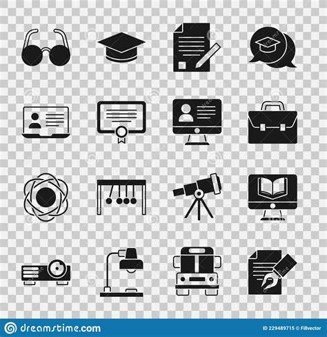 Set Exam Sheet And Pencil Online Class Briefcase Certificate Template Glasses And Icon