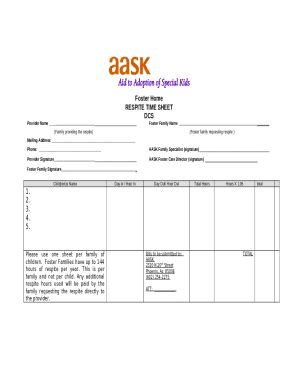 FOSTER CARE RESPITE INATION SHEET Doc Template PdfFiller