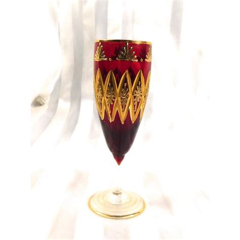 1950s Red Decanter With Gold Trim And Six Matching Glasses Chairish