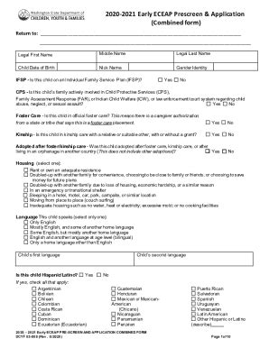 Fillable Online 2020 2021 Early ECEAP Prescreen Application Combined