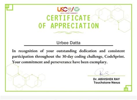 Urbee Datta On Linkedin Codingchallenge Certificateofappreciation