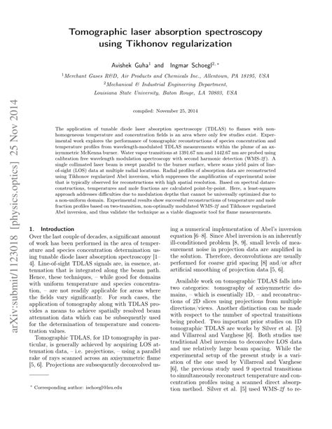 Pdf Tomographic Laser Absorption Tomography Using Tikhonov Regularization