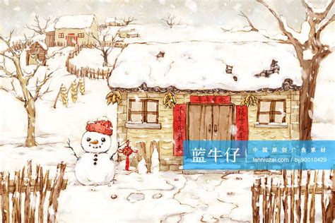 屋子和雪人 蓝牛仔影像 中国原创广告影像素材